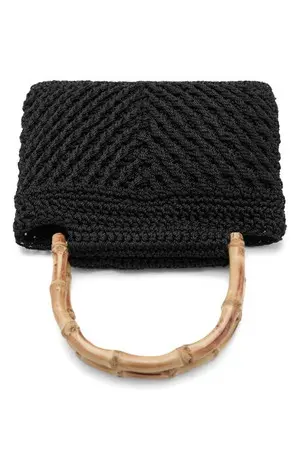 Mango Braided Bamboo Handle Handbag - Black