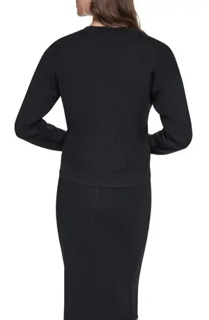 Dkny Zip Shoulder Crewneck Sweater - Black