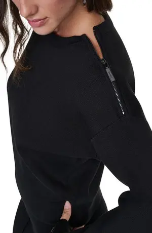 Dkny Zip Shoulder Crewneck Sweater - Black