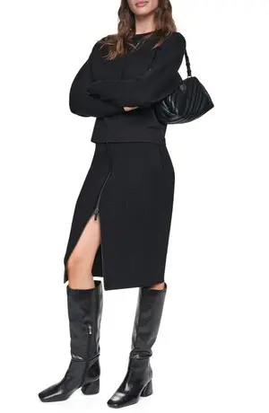 Dkny Zip Shoulder Crewneck Sweater - Black