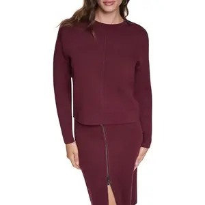 Dkny Zip Shoulder Crewneck Sweater Cabernet