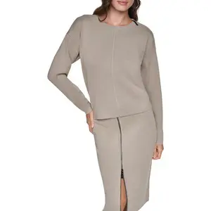 Dkny Zip Shoulder Crewneck Sweater Putty