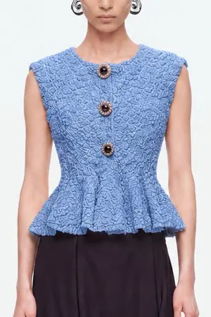 NOCTURNE Accessory Detail Crew Neck Knit Top - Blue