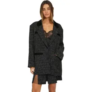 BELLE & BLOOM City Noir Tweed Oversized Blazer - Black