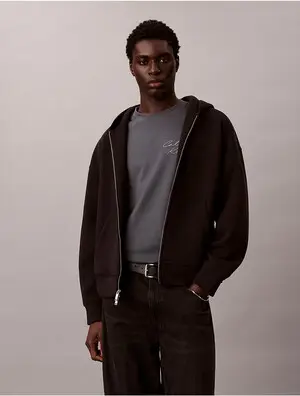 Calvin Klein Cotton Spacer Full Zip Hoodie - Black