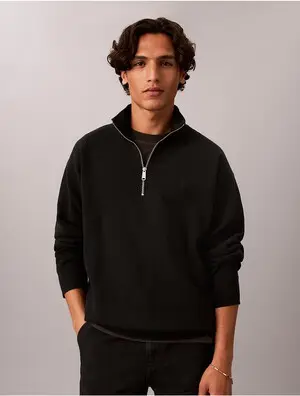 Calvin Klein Smooth Cotton Quarter Zip Sweater - Black