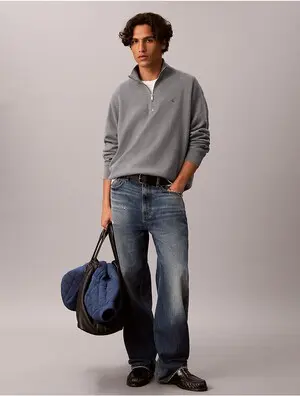Calvin Klein Smooth Cotton Quarter Zip Sweater - Medium Grey Htr