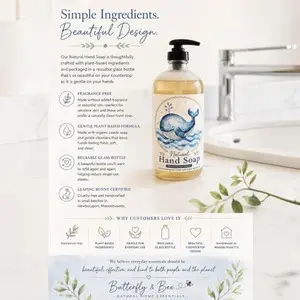 BUTTERFLY & BEE Natural Hand Soap In Glass Dispenser With Nautical Design