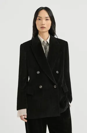 Brunello Cucinelli Sparkling Corduroy Blazer With Monili - Black