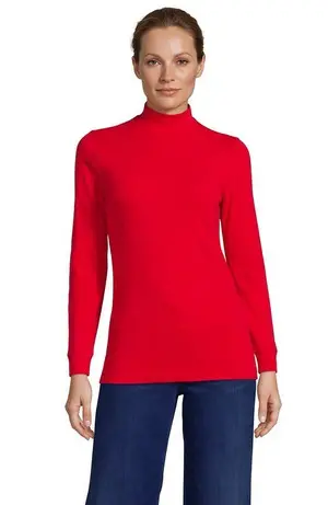 LANDS' END Relaxed Cotton Long Sleeve Mock Turtleneck Compass Red