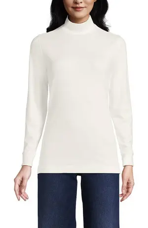 LANDS' END Relaxed Cotton Long Sleeve Mock Turtleneck Ivory