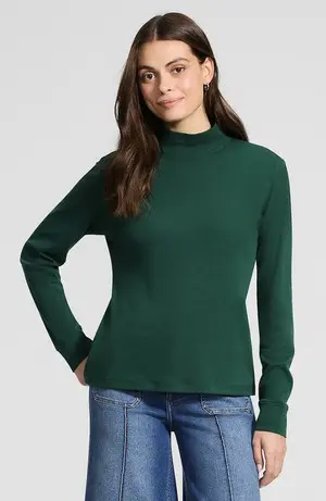 LANDS' END Relaxed Cotton Long Sleeve Mock Turtleneck - Pine