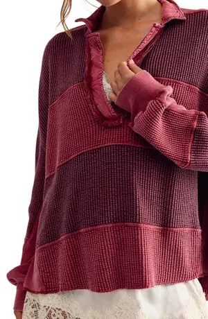 Free People Rainn Thermal Knit Top - Pink Combo