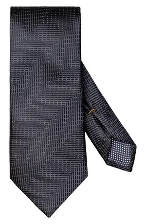 Eton Herringbone Woven Silk Tie - Navy