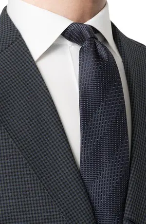 Eton Herringbone Woven Silk Tie - Navy