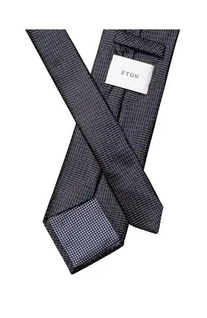 Eton Herringbone Woven Silk Tie - Navy