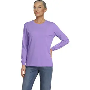 LANDS' END Long Sleeve Cotton Interlock Crew T-shirt - Soft Amethyst
