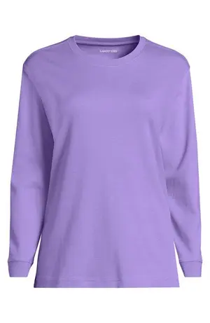 LANDS' END Long Sleeve Cotton Interlock Crew T-shirt - Soft Amethyst