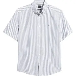 BOSS Liam Regular Fit Pinstripe Short Sleeve Button-down Shirt - Open Blue