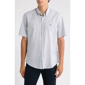 BOSS Liam Regular Fit Pinstripe Short Sleeve Button-down Shirt - Open Blue