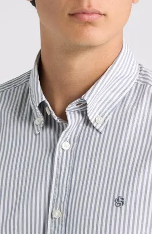BOSS Liam Regular Fit Pinstripe Short Sleeve Button-down Shirt