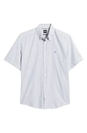 BOSS Liam Regular Fit Pinstripe Short Sleeve Button-down Shirt