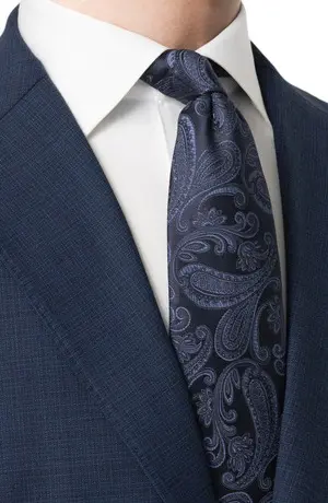 Eton Paisley Woven Silk Tie - Navy