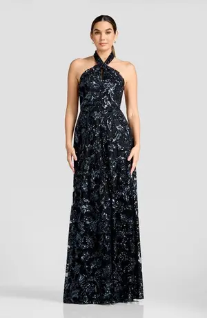 Dress The Population Manon Sequin Halter Gown