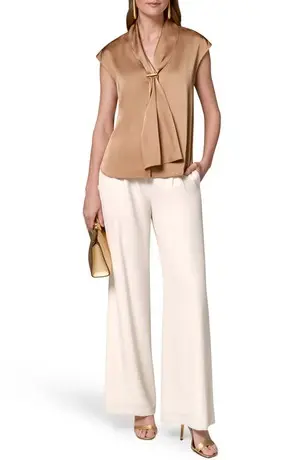 Donna Karan New York Bar Detail Satin V-neck Blouse - Fawn