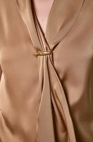 Donna Karan New York Bar Detail Satin V-neck Blouse - Fawn