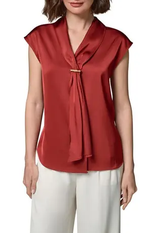 Donna Karan New York Bar Detail Satin V-neck Blouse Sunbaked