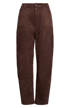 KITTENISH High Waist Faux Suede Barrel Leg Jeans