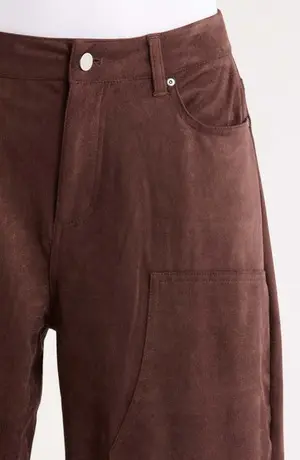 KITTENISH High Waist Faux Suede Barrel Leg Jeans