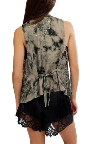 Free People Arden Sequin & Bead Detail Tie Dye Vest - Raven Combo