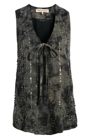 Free People Arden Sequin & Bead Detail Tie Dye Vest - Raven Combo