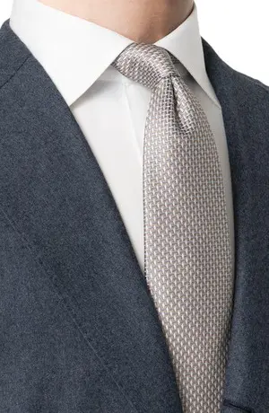Eton Micro Geometric Woven Silk Tie - Light Beige