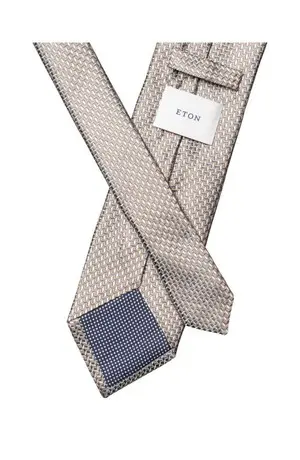Eton Micro Geometric Woven Silk Tie - Light Beige