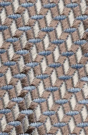 Eton Micro Geometric Woven Silk Tie - Light Beige