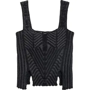 PAOLINA RUSSO Warrior Corset Mixed Stitch Merino Wool Sweater Tank - Black