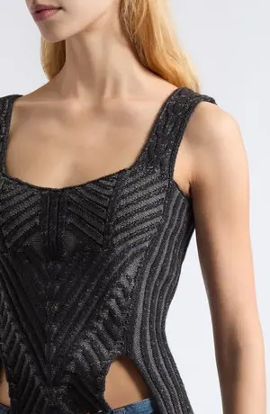 PAOLINA RUSSO Warrior Corset Mixed Stitch Merino Wool Sweater Tank