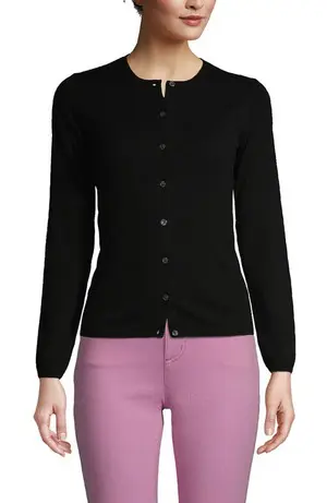 LANDS' END Cashmere Cardigan Sweater - Black