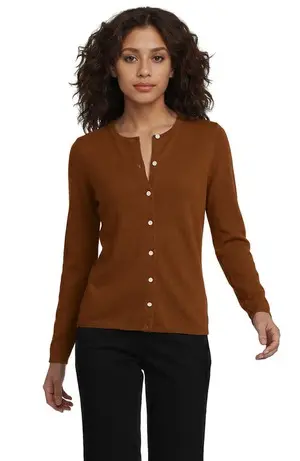 LANDS' END Cashmere Cardigan Sweater - Rich Saddle