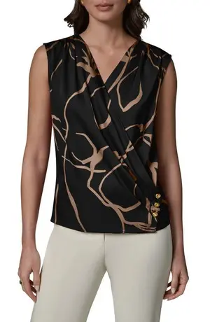 Donna Karan New York Faux Wrap Top - Blk/fawn
