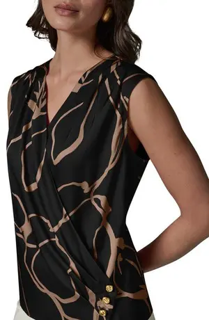 Donna Karan New York Faux Wrap Top - Blk/fawn