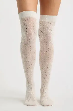 Hue Pointelle Over The Knee Socks - Ivory