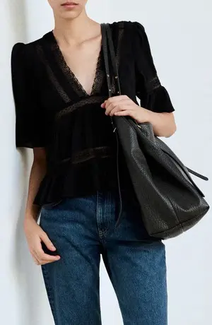 Mango Lou Lace Detailed Top - Black