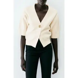 Mango Helia V-neck Cardigan - Ecru