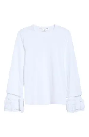 Comme Des Garçons Ruffle Cuff Long Sleeve Cotton Top - White