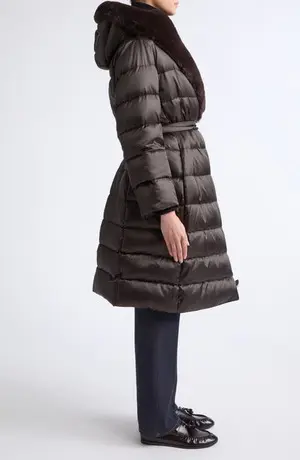 Max Mara Medusa Belted Puffer Coat With Faux Fur Trim