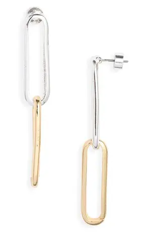 Nordstrom Two-tone Paper Clip Chain Drop Earrings - Gold- Silver